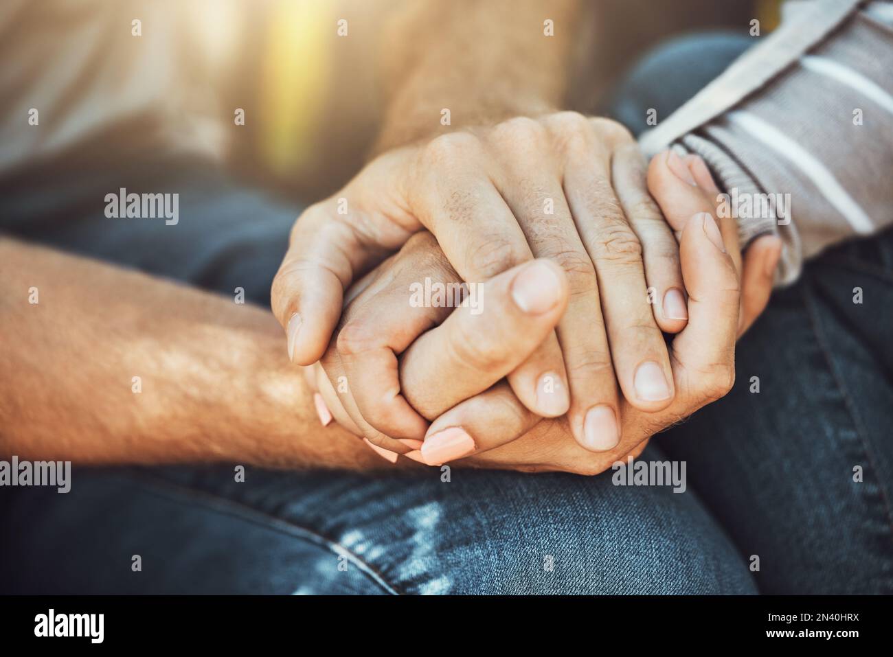 Couple, love and holding hands for support, trust and affection ...