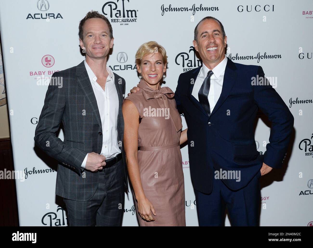 Actor Neil Patrick Harris, left, poses with Jessica and Jerry Seinfeld ...