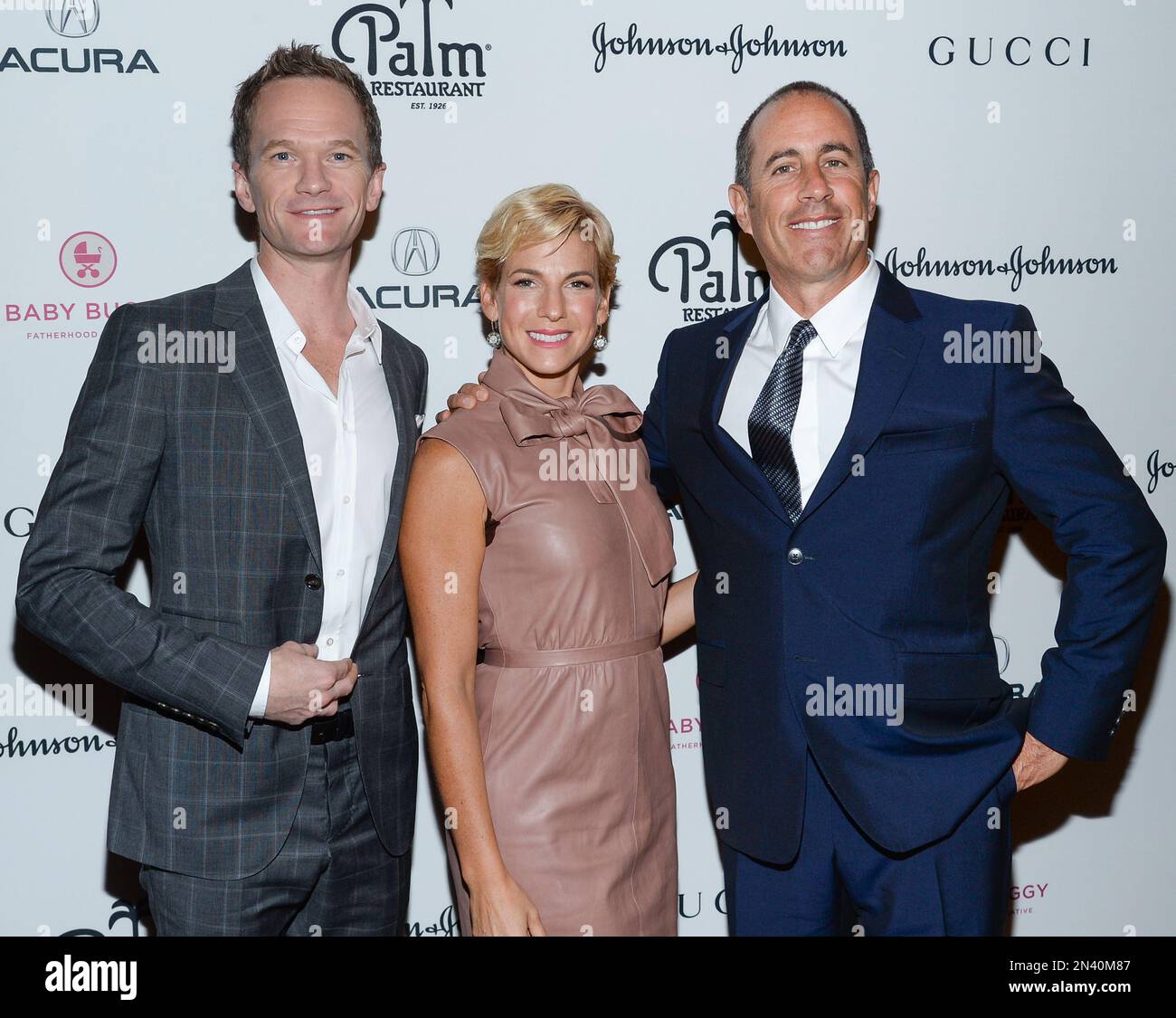Actor Neil Patrick Harris, left, poses with Jessica and Jerry Seinfeld ...