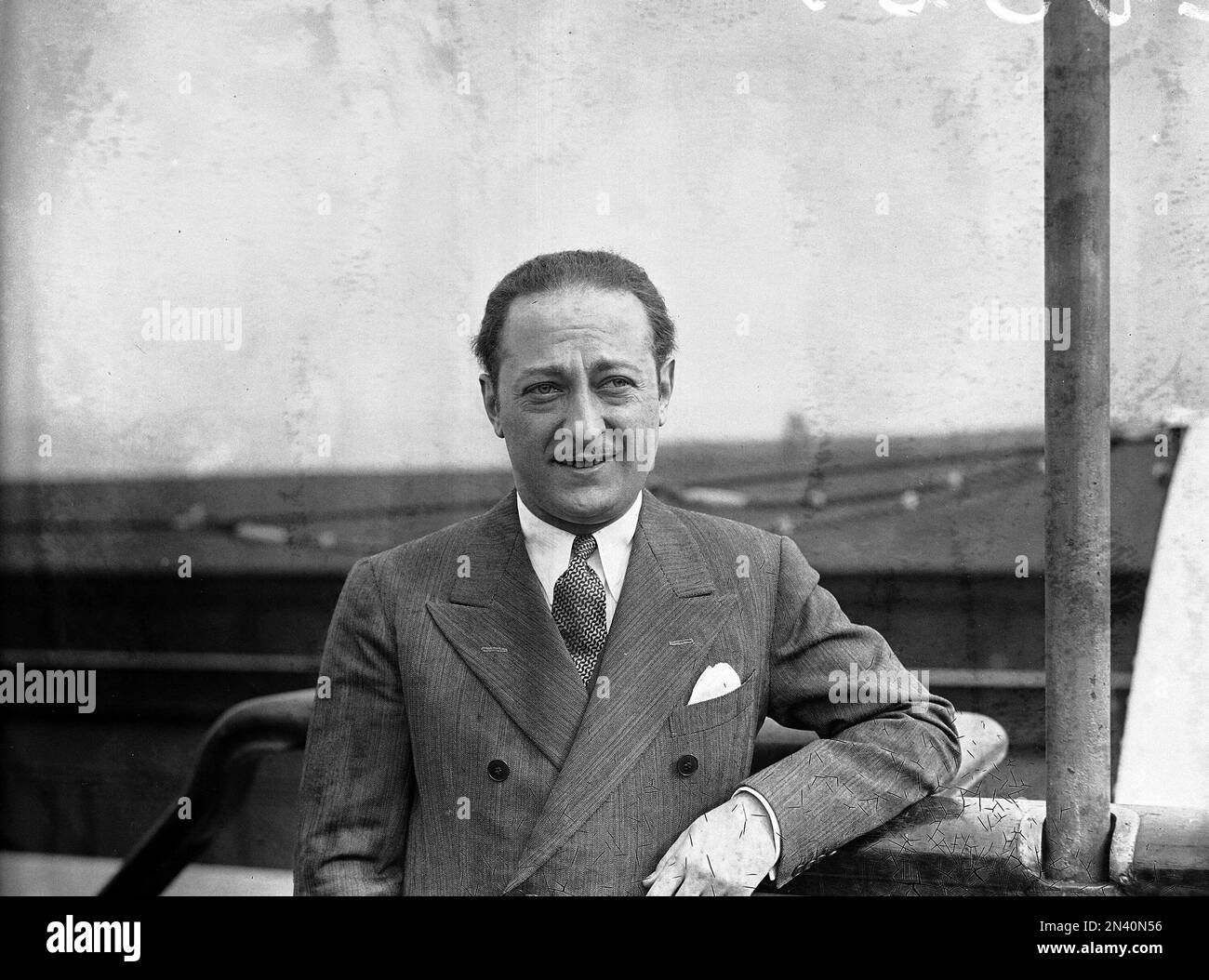 Jascha Heifetz, renowned violinist, shown on board the liner Conte di ...