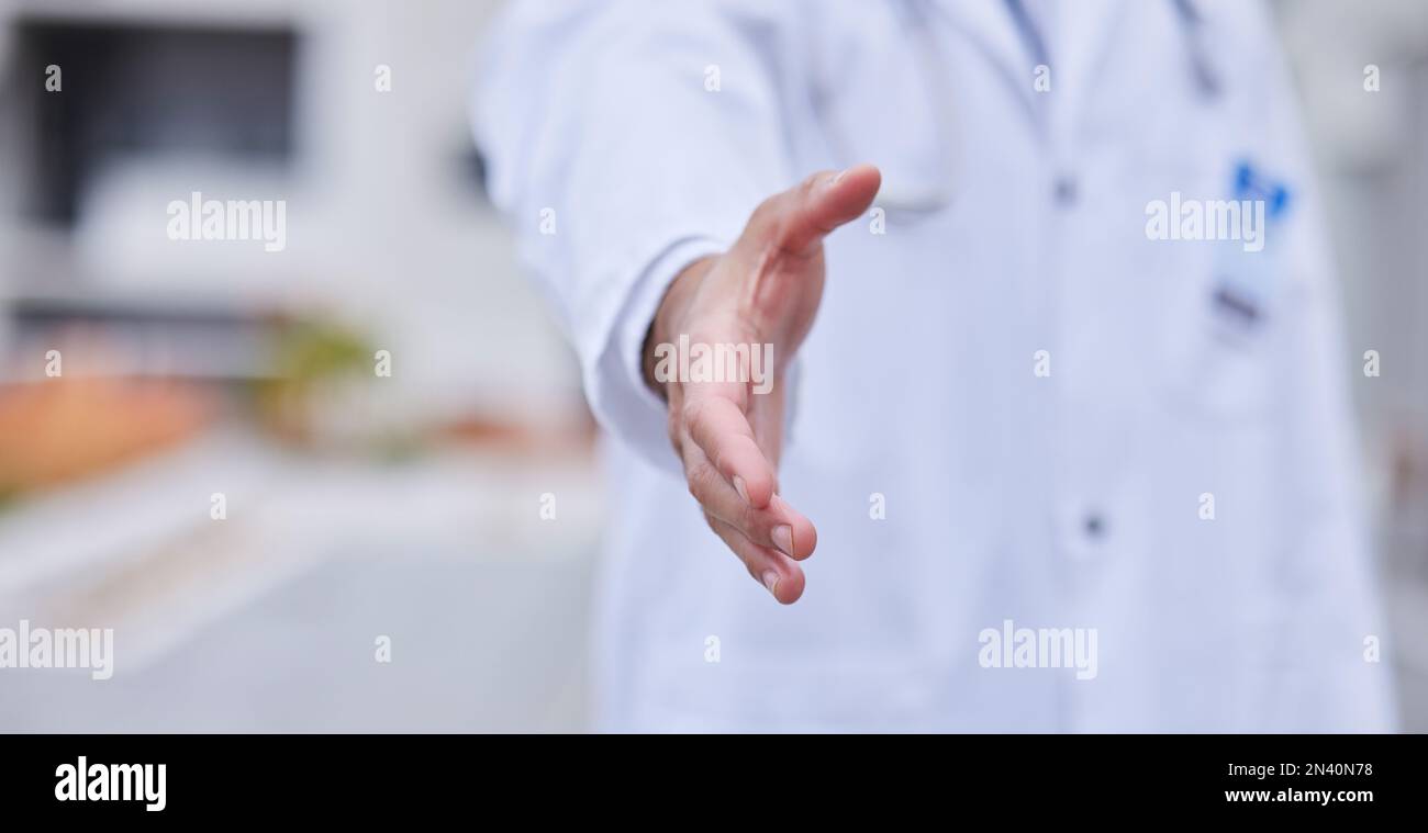 Doctor, handshake or hand for interview and welcome for hr, hiring and ...