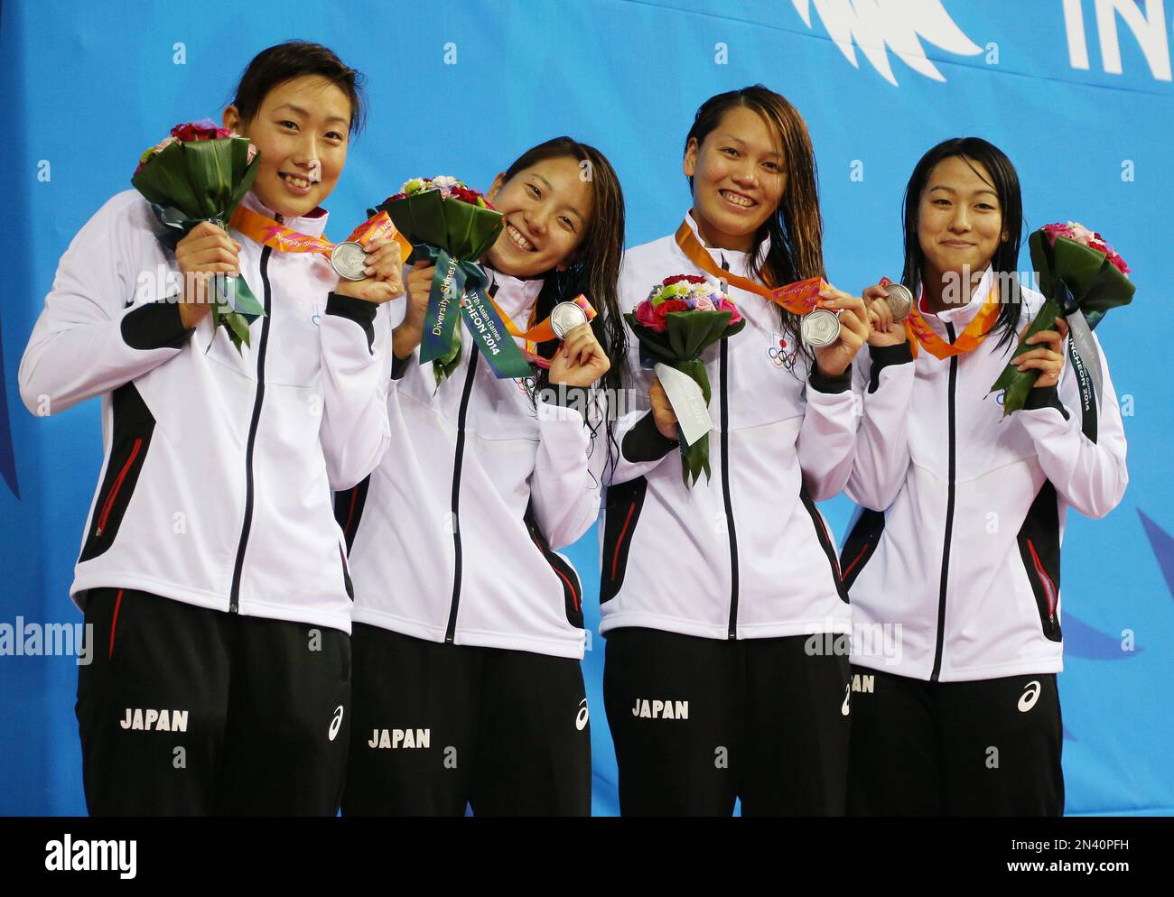 Japan's women's 4x200-meter freestyle relay team from left, Chihiro ...