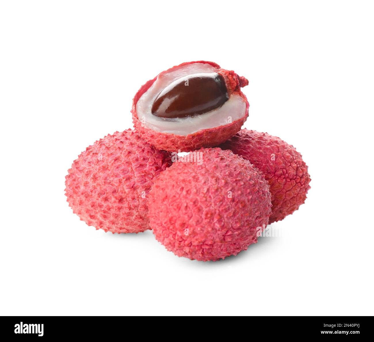 Fresh ripe lychees on white background. Exotic fruit Stock Photo - Alamy