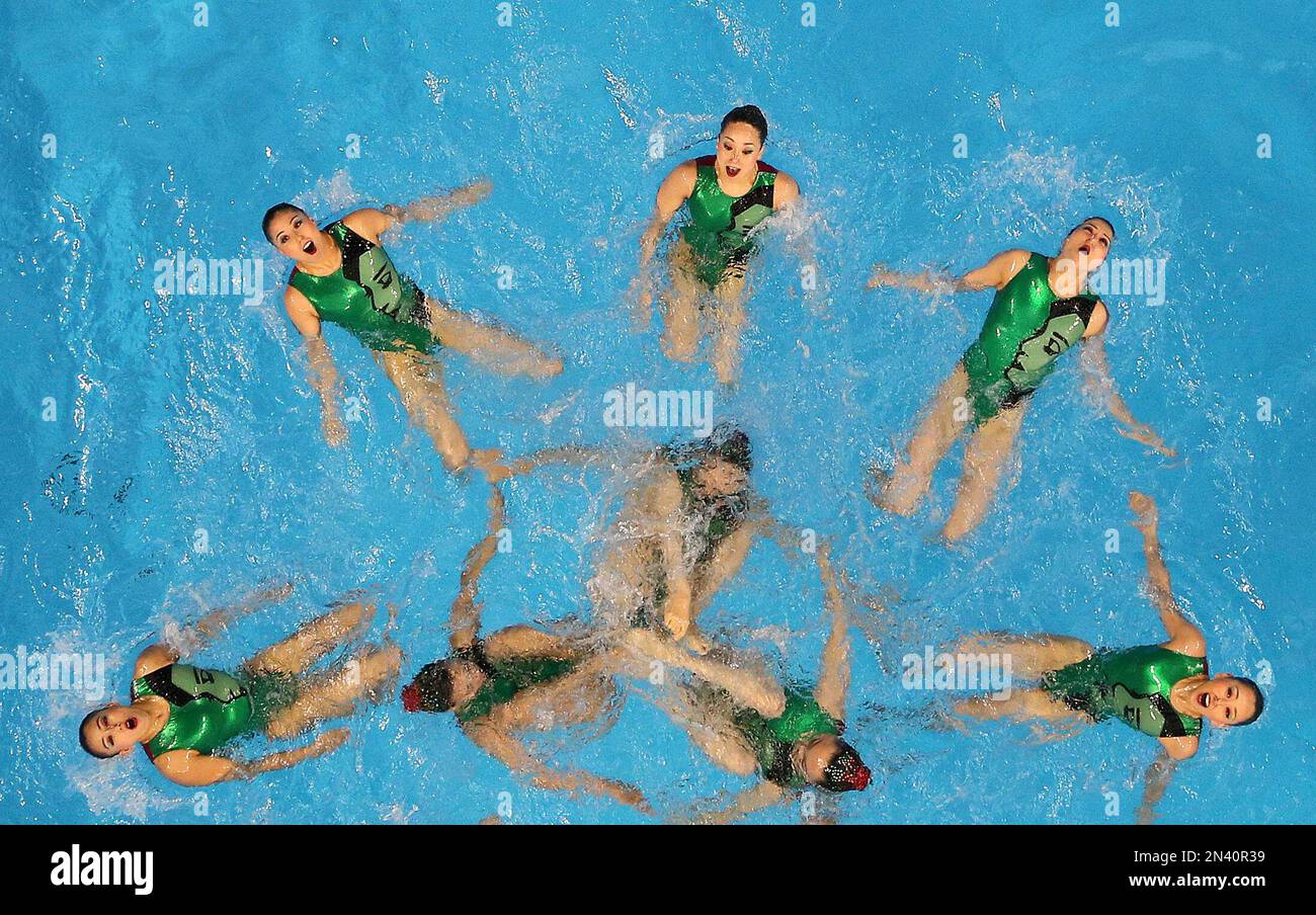 Japan's synchronized swim team perform their team free combination routine at the 17th Asian ...