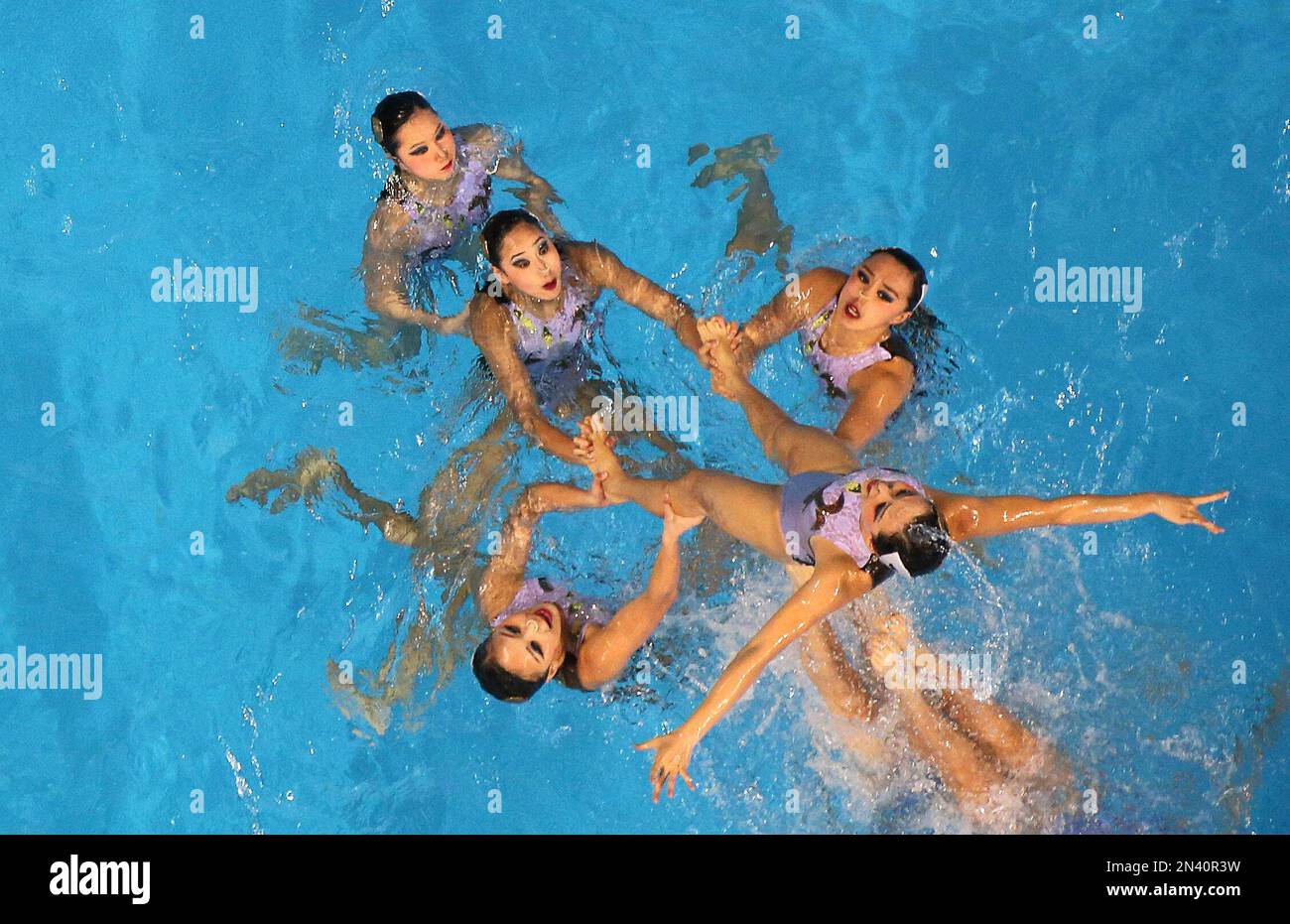 China's synchronized swim team perform their team free combination ...