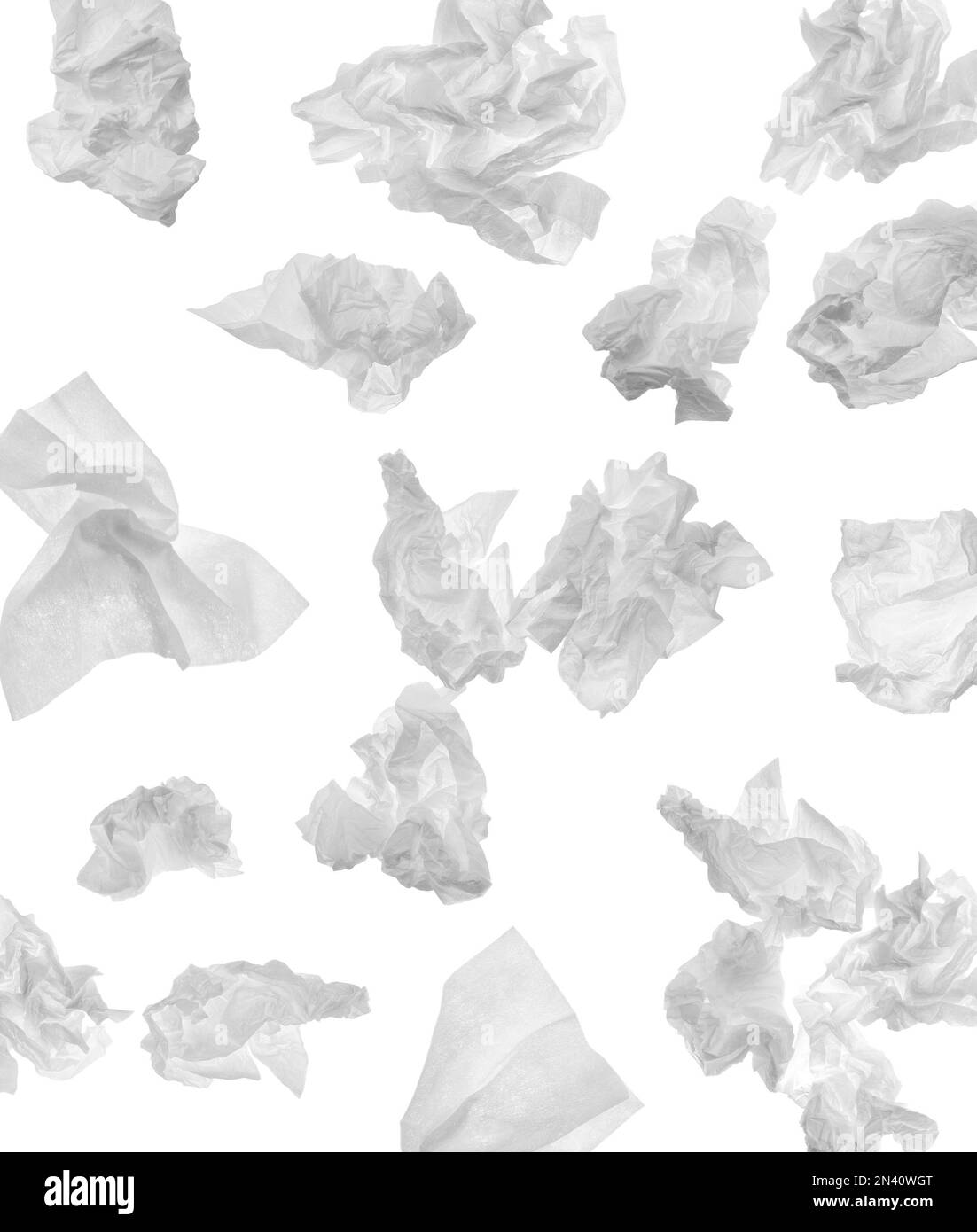 Set with used crumpled paper tissues on white background Stock Photo ...