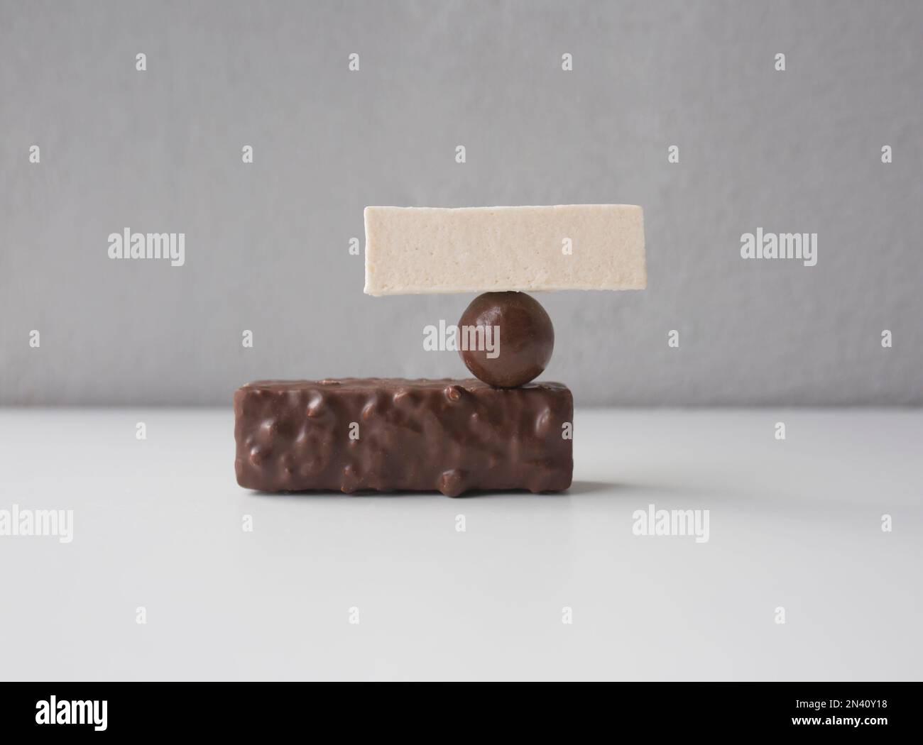 Art composition of wafer, candy and marshmallow. Minimalism and balance ...