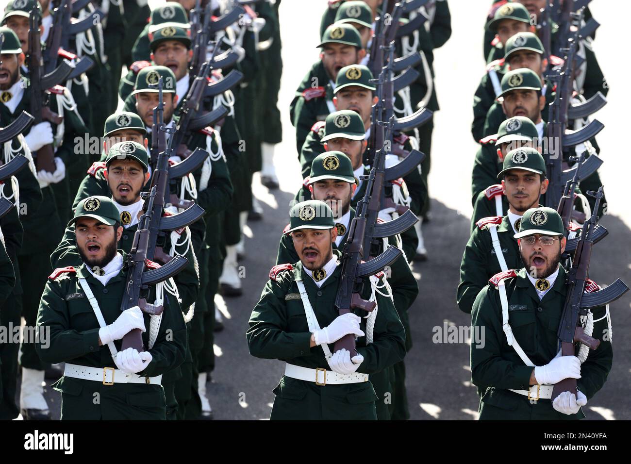 Members of the Iran's Revolutionary Guard march during an annual ...