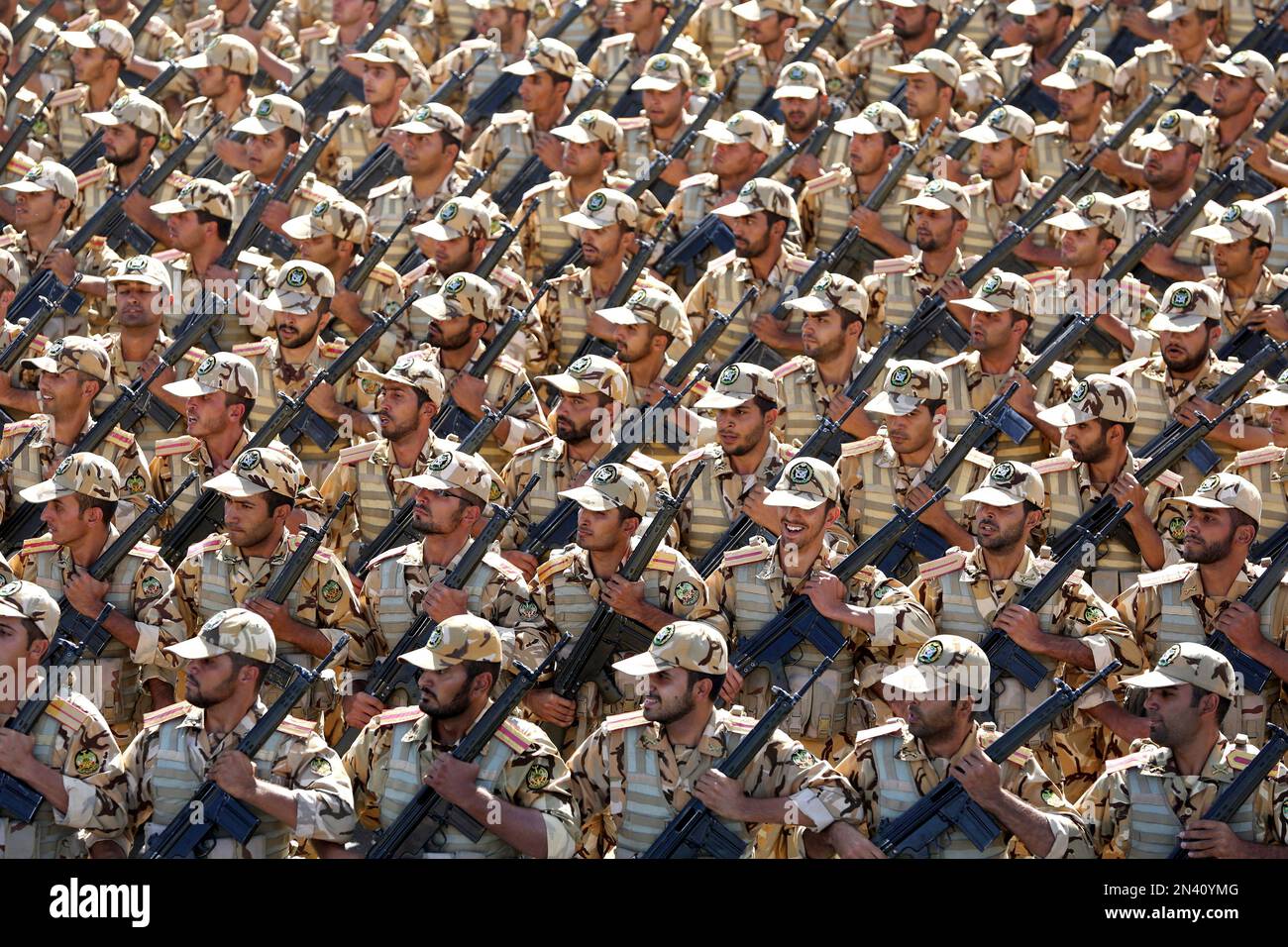 Members of the Iran's army march during an annual military parade ...