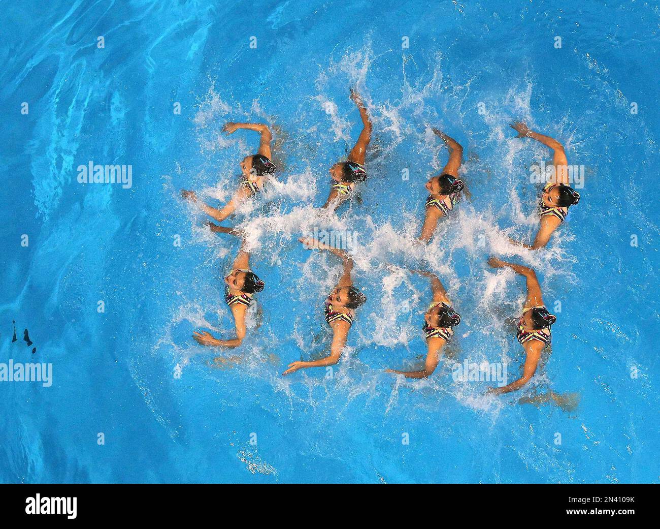 Japan's synchronized swim team perform their free routine at the 17th ...