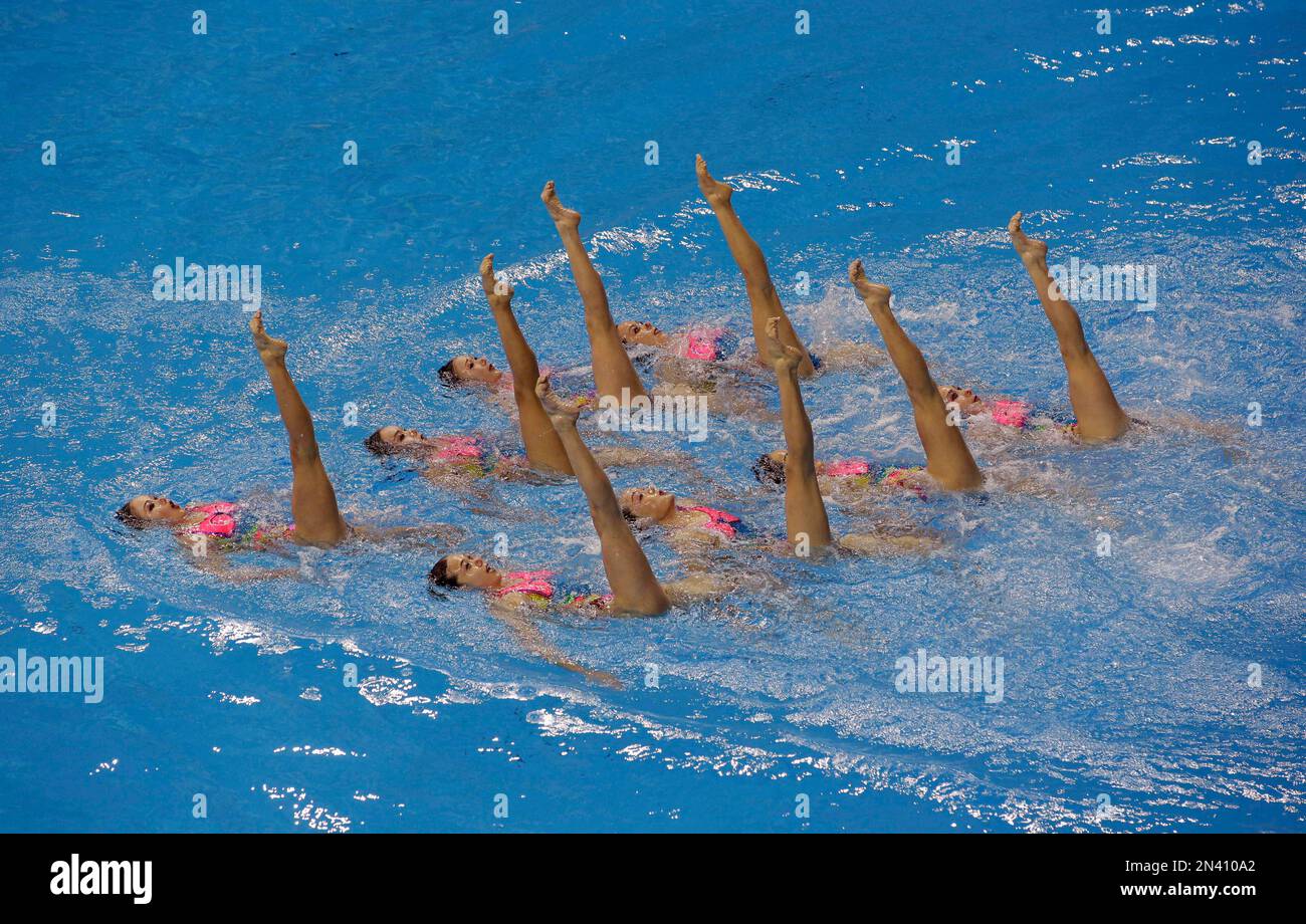North Korean synchronized swimming team perform during their ...