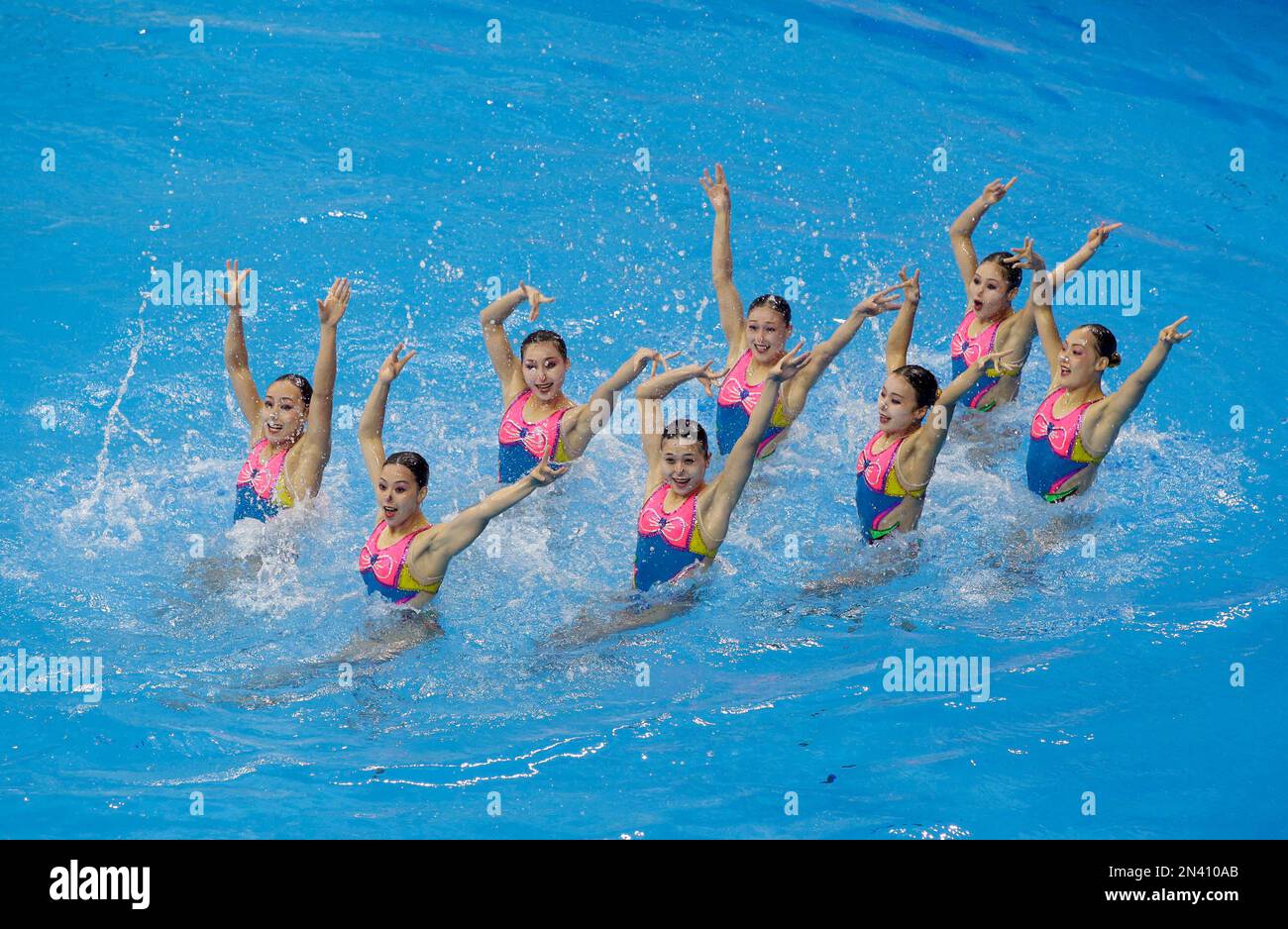 North Korean synchronized swimming team perform during their ...