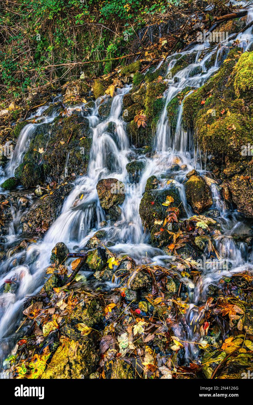Waterfalls and rivulets of the Sega spring which plunges into the lake ...