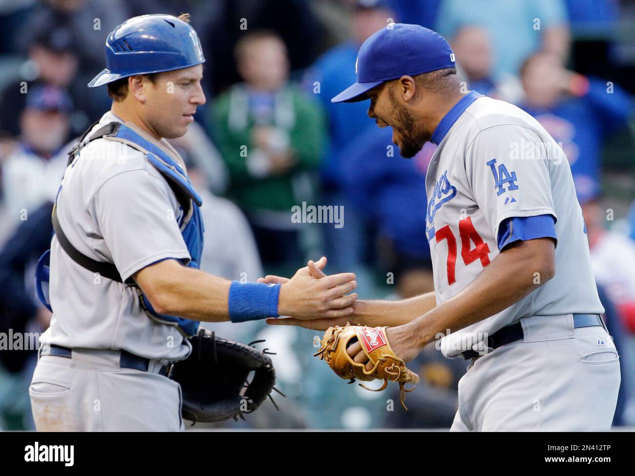 Los Angeles Dodgers closer Kenley Jansen, right, celebrates with ...
