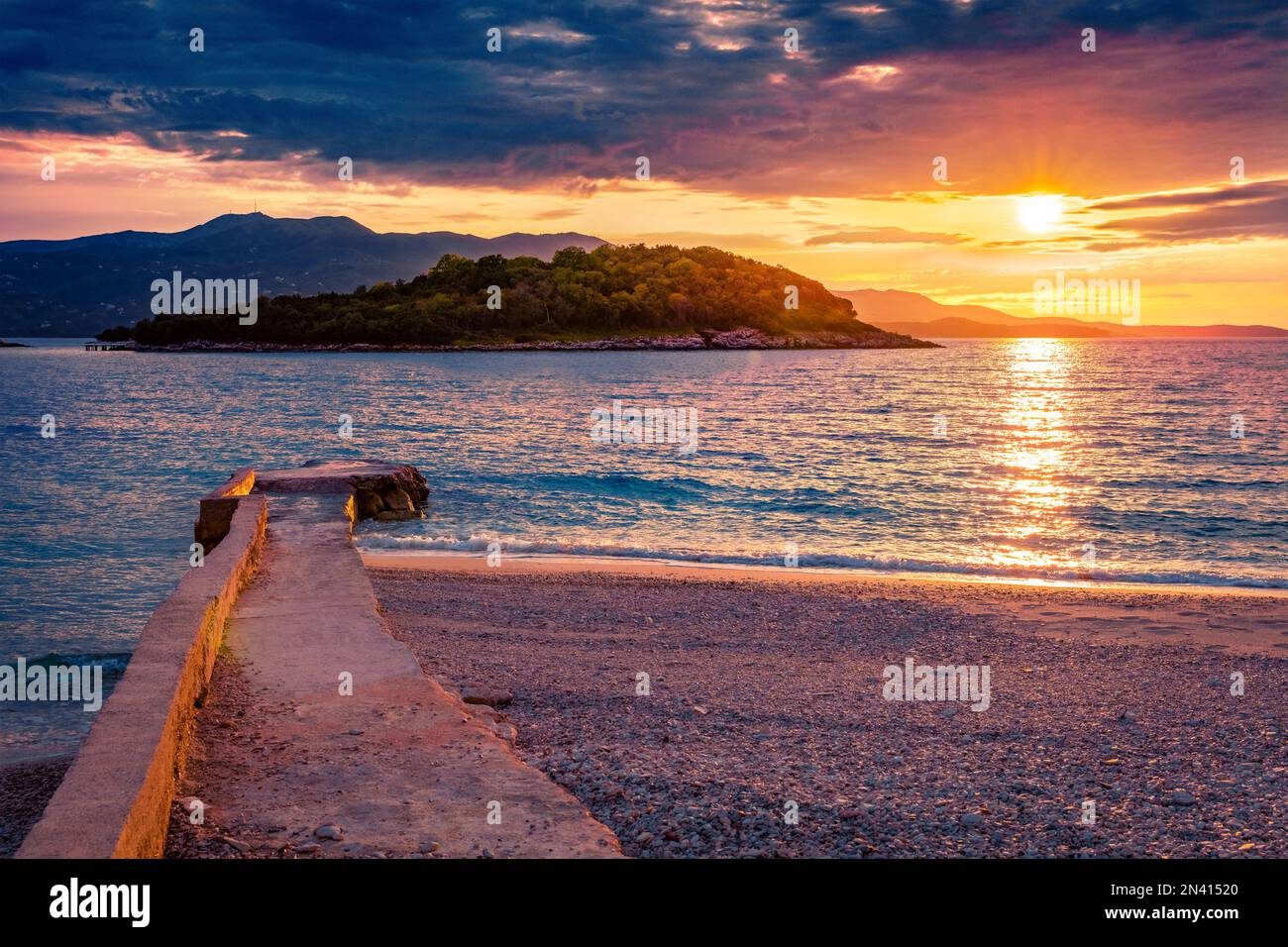 Unbelievable seascape of Ionian sea with Corfu island on background ...
