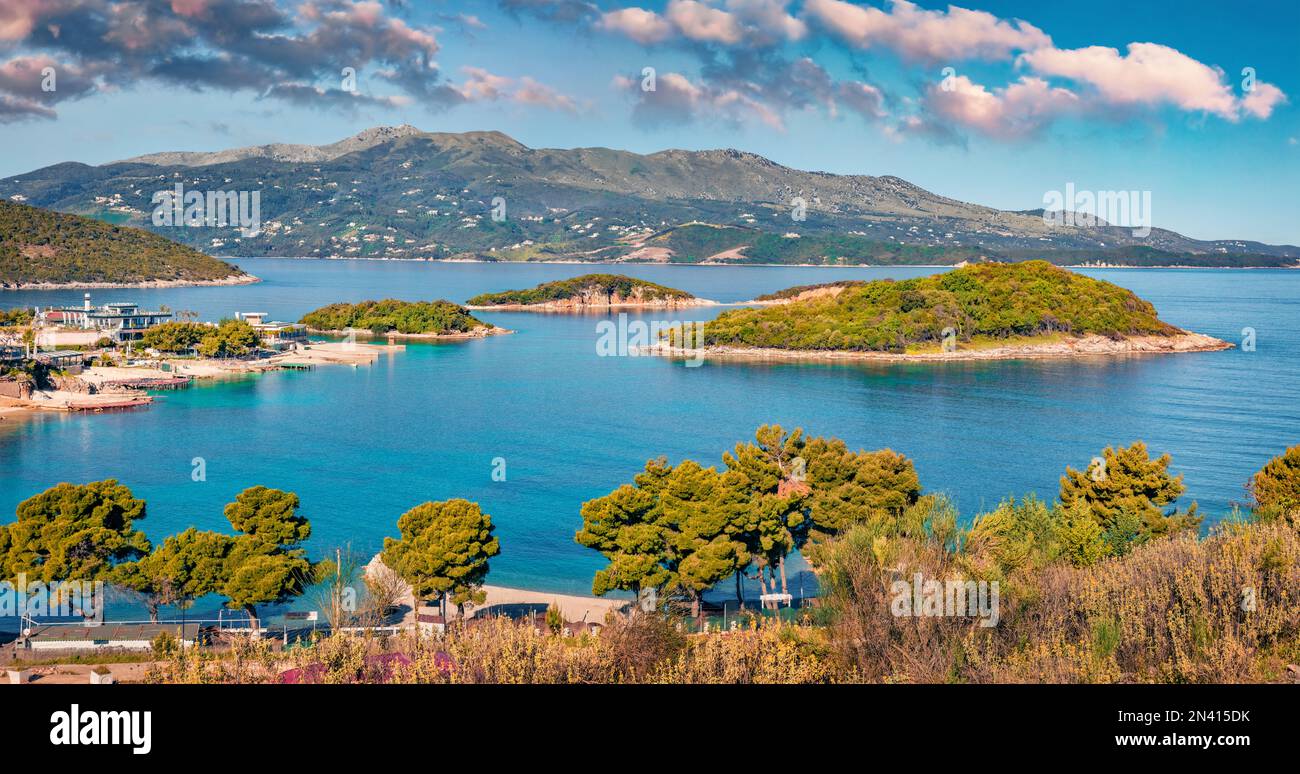 Breathtaking seascape of Ionian sea with Corfu island on background ...