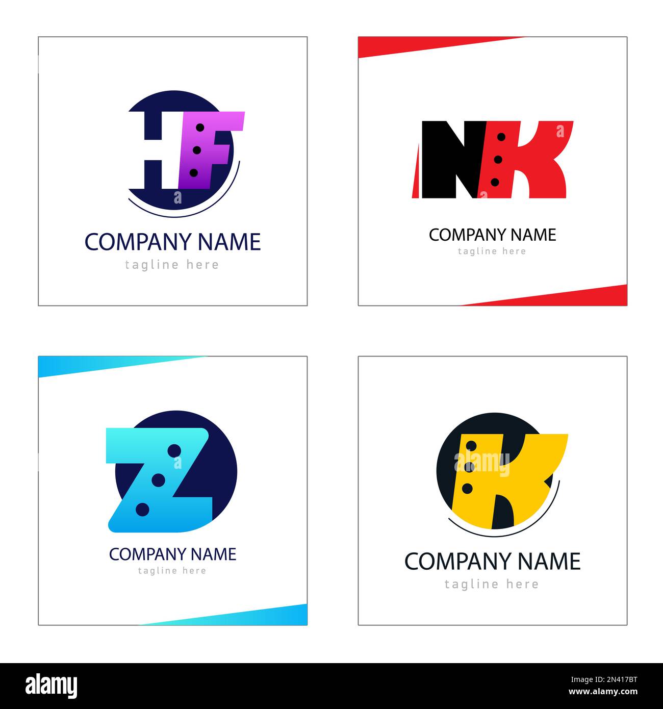 Set color Logo with dot. Initial Letter N Z K H. Black, red, blue sign ...