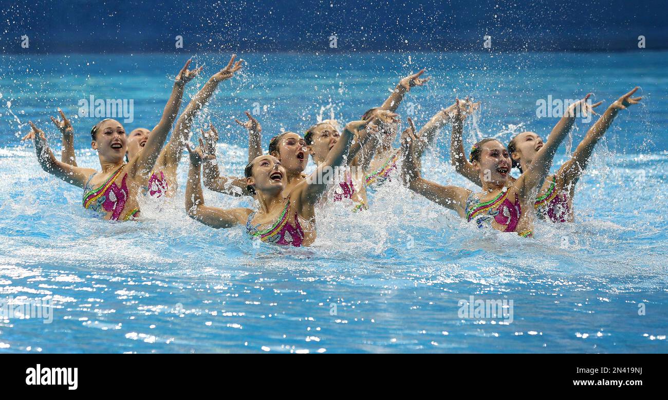 North Korea's synchronized swimming team perform their technical ...