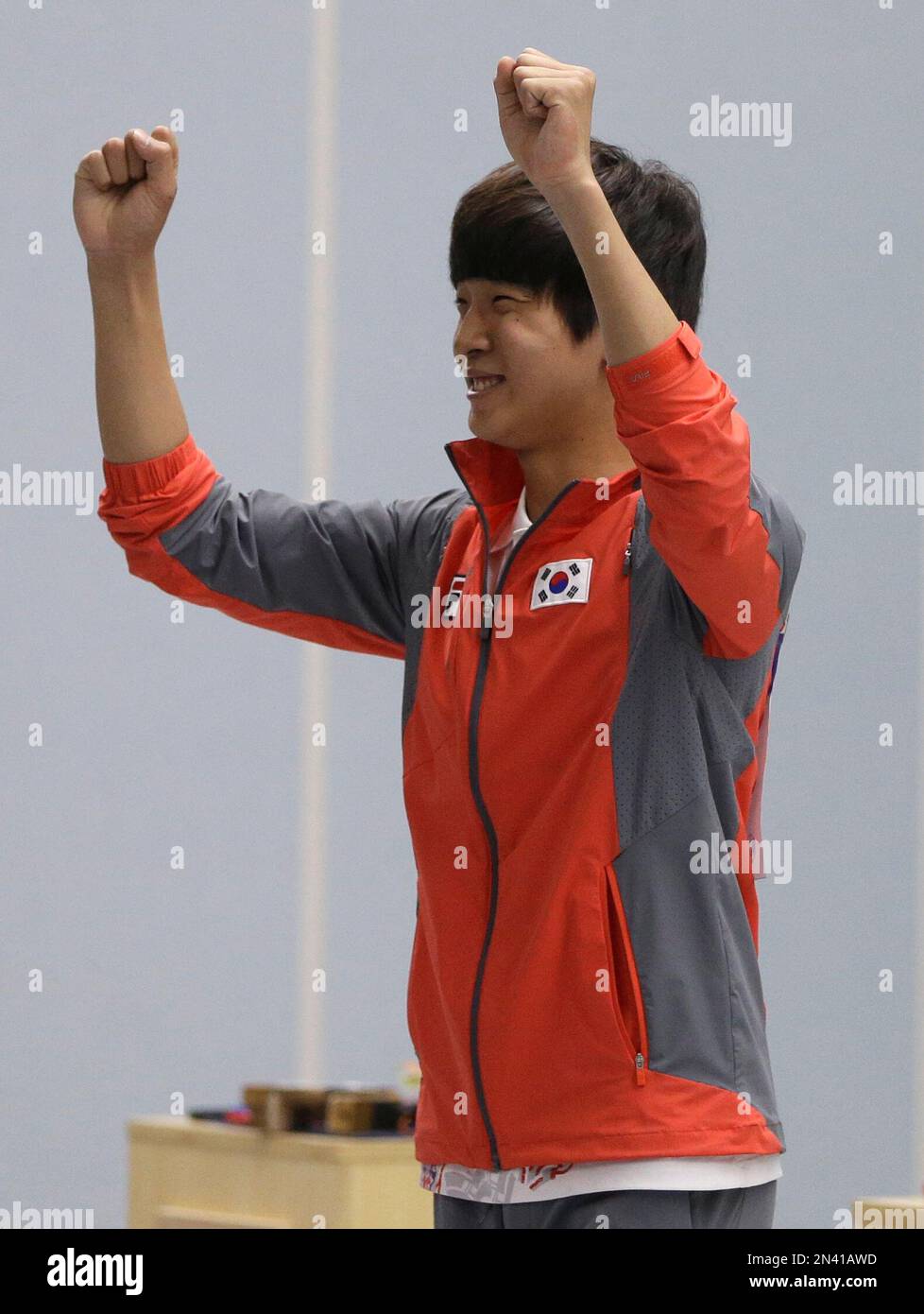 South Korea's Kim Cheong-yong celebrates after winning the gold medal ...
