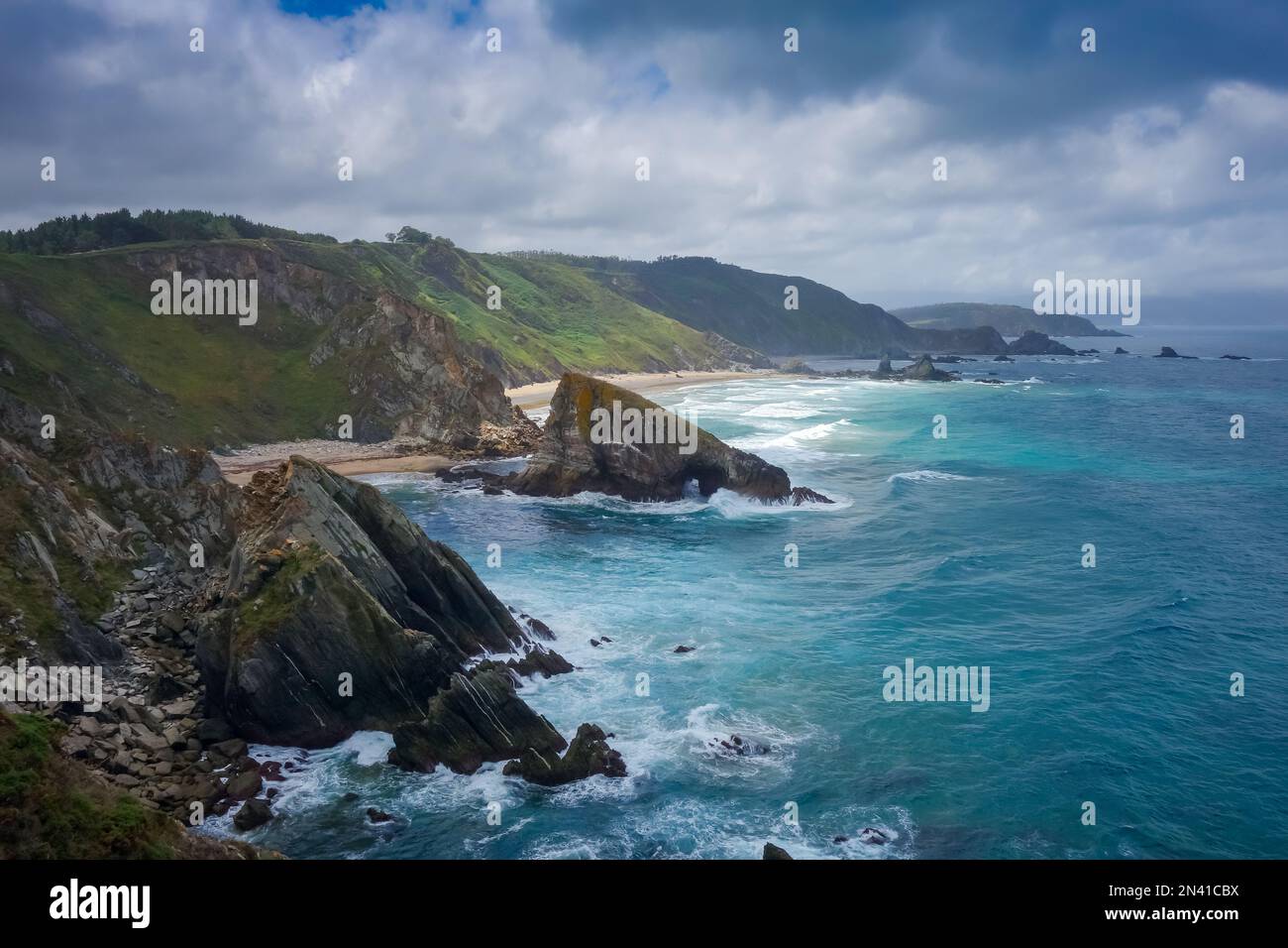 Ortigueira cliffs and atlantic ocean view, Galicia, Spain. Landmark ...