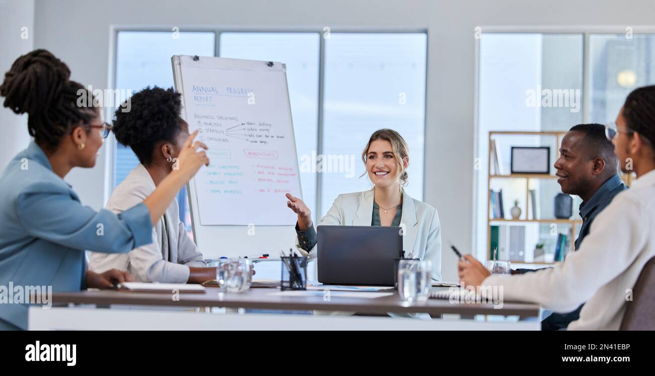 Faq, leadership or business people in a meeting or presentation asking ...