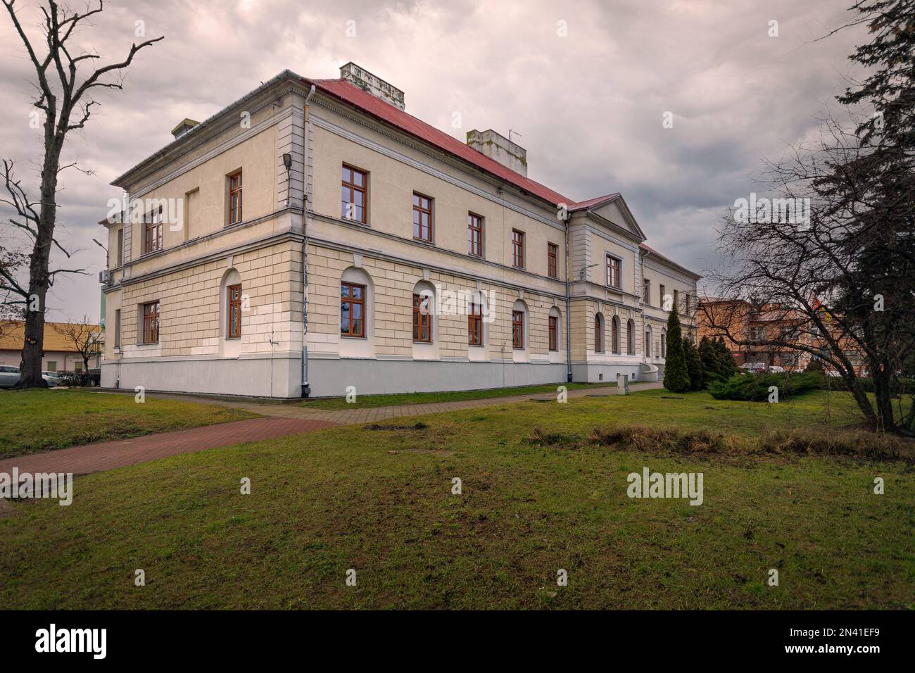 The historic building of the starosty in the city of Lowicz, Poland ...