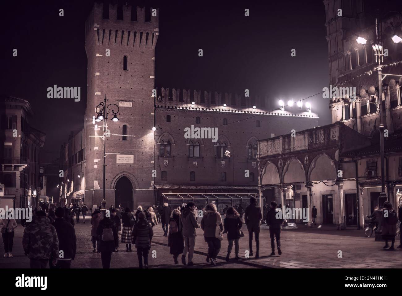 Ferrara, Italy 5 February 2023: A photo of the night view of Ferrara ...