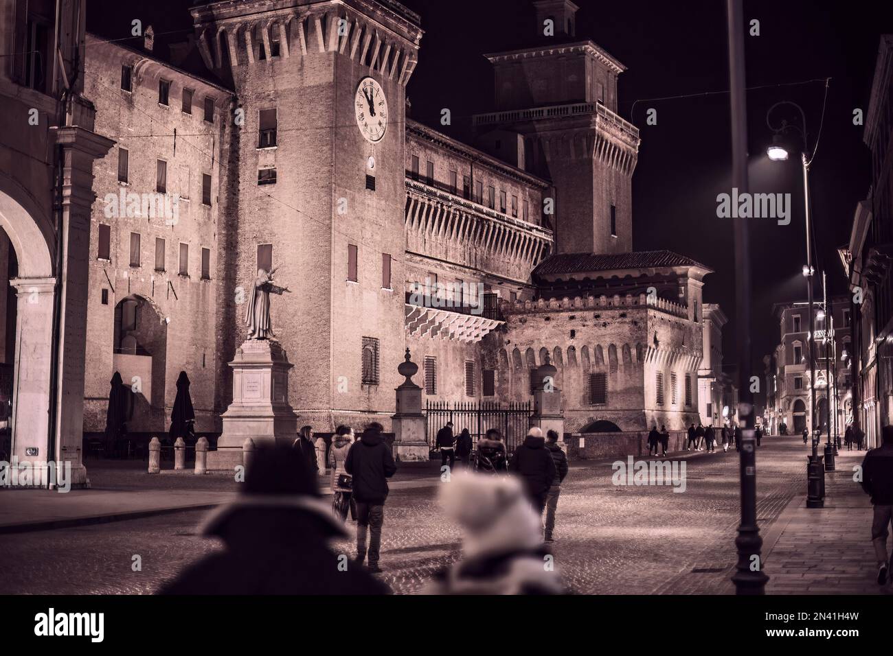 Ferrara, Italy 5 February 2023: A photo of the night view of Ferrara ...