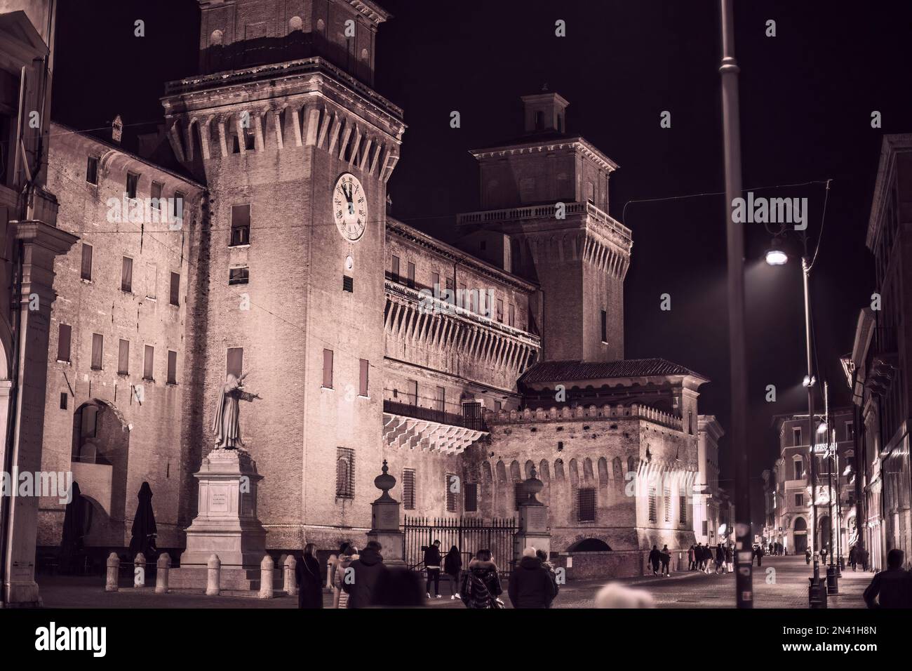 Ferrara, Italy 5 February 2023: A photo of the night view of Ferrara ...