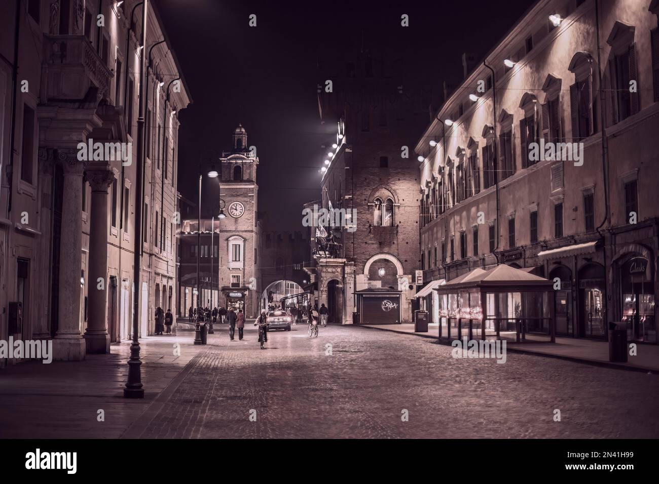 Ferrara, Italy 5 February 2023: A photo of the night view of Ferrara ...