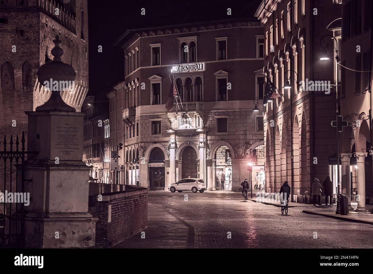 Ferrara, Italy 5 February 2023: A photo of the night view of Ferrara ...
