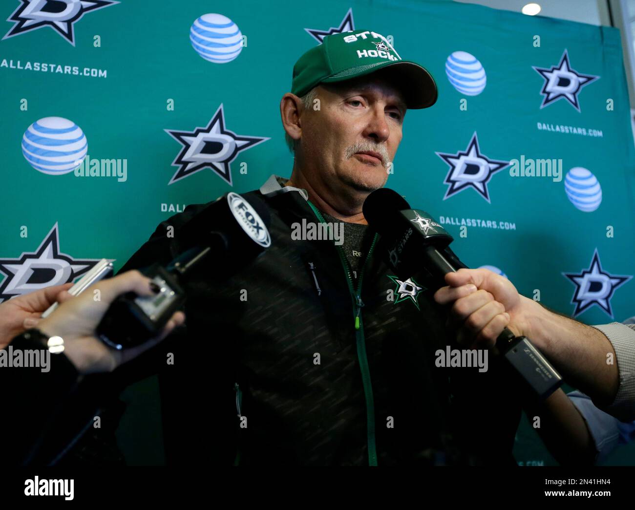 Dallas Stars head coach Lindy Ruff responds to question from reporters ...