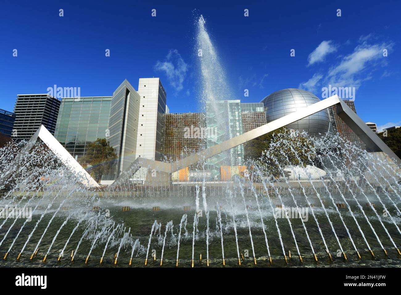 The Nagoya city science museum seen from the Shirakawa Park in Sakae ...