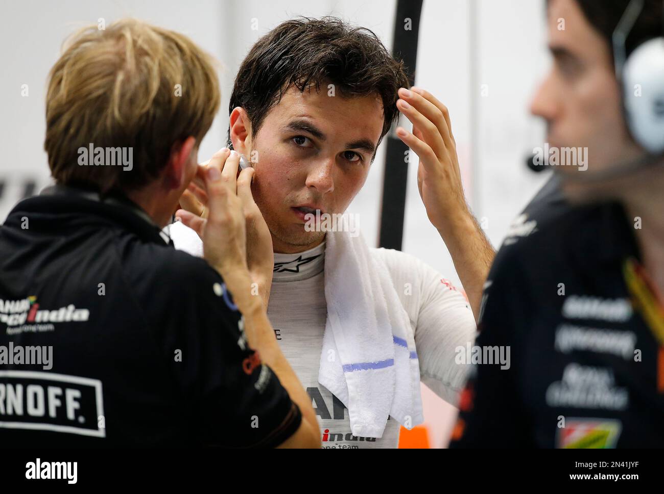 Force India driver Sergio Perez of Mexico prepares for the first ...
