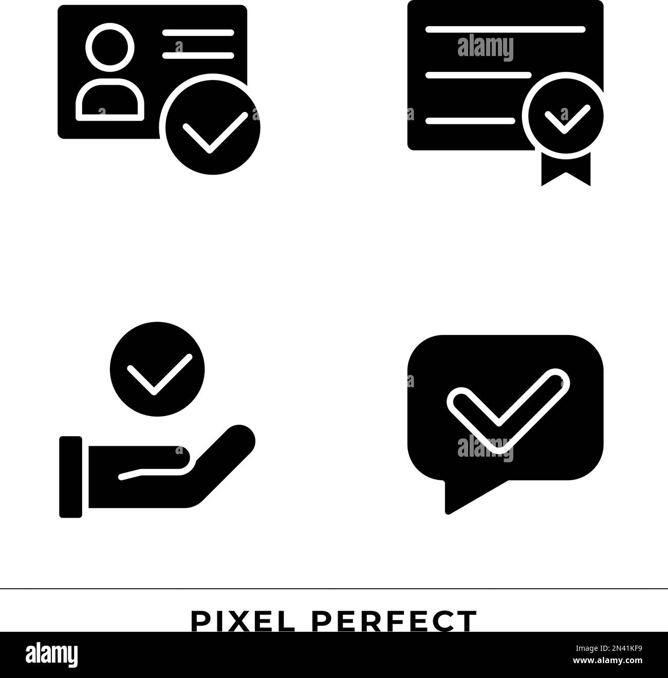 Checkmarks in paper approvement black glyph icons set on white space ...