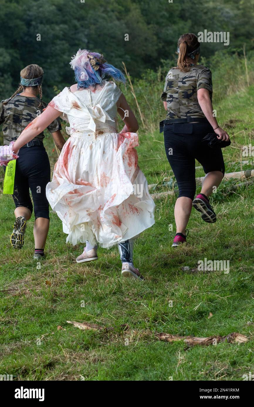 Zombie bride at a Zombie Evacuation event where runners on an assault ...