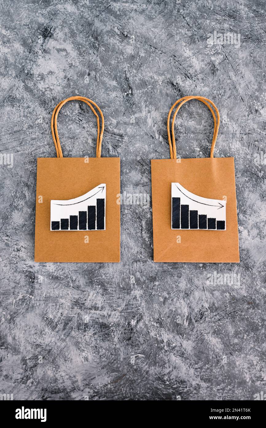 when will inflation go down. shopping bags with graph showing prices ...