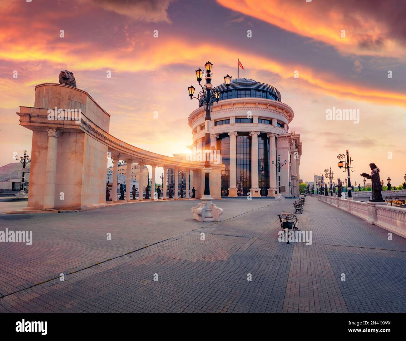 Colorful spring cityscape of capital of North Macedonia - Skopje ...