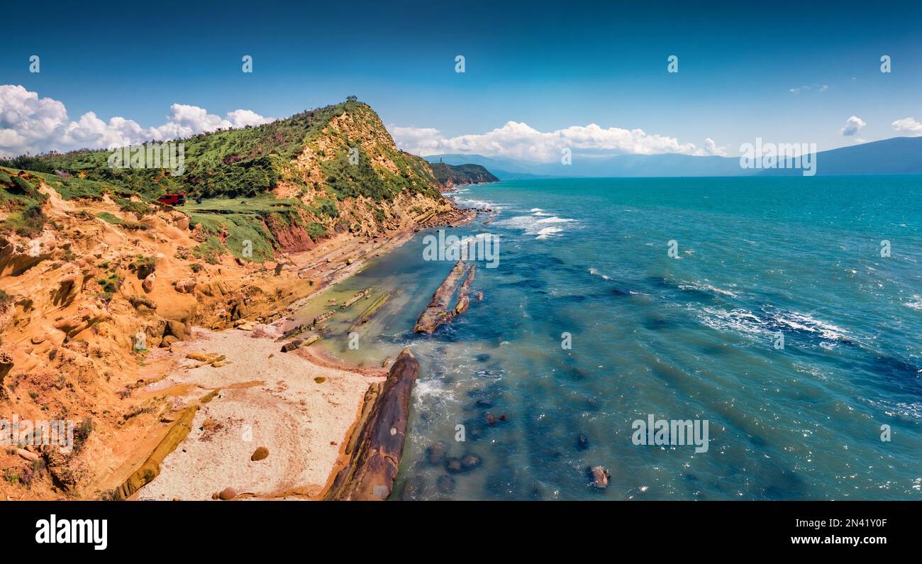 Astonishing spring view from flying drone of Dalan and Voge hiking area ...