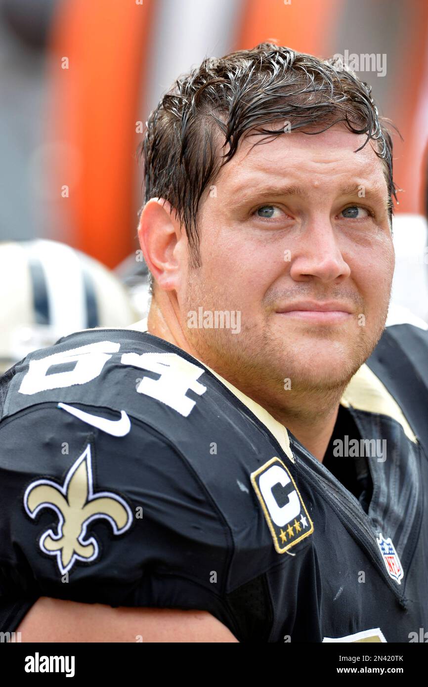 New Orleans Saints tackle Zach Strief (64) sits on the bench during an ...