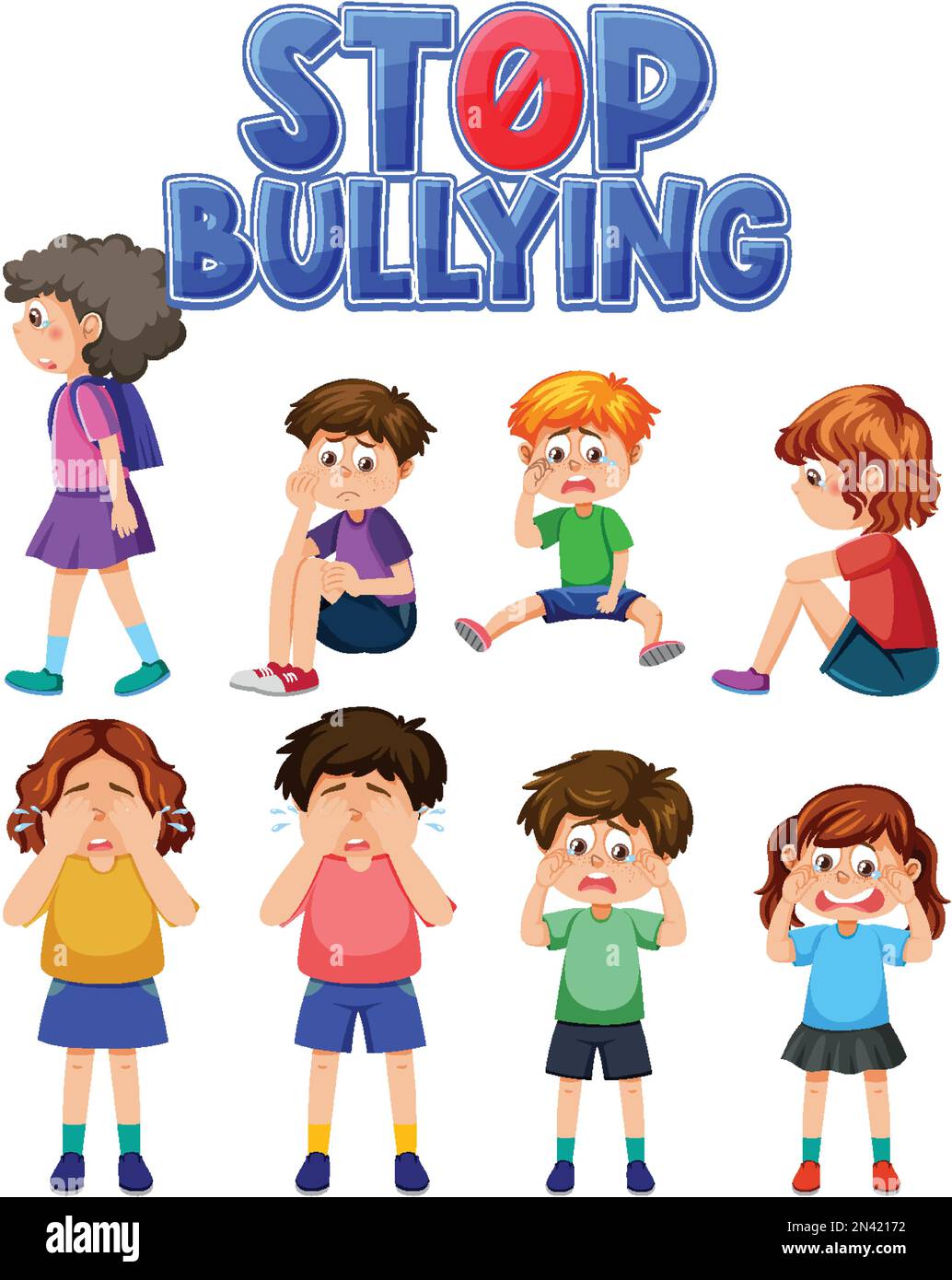 Set of kid cartoon character bullying illustration Stock Vector Image ...