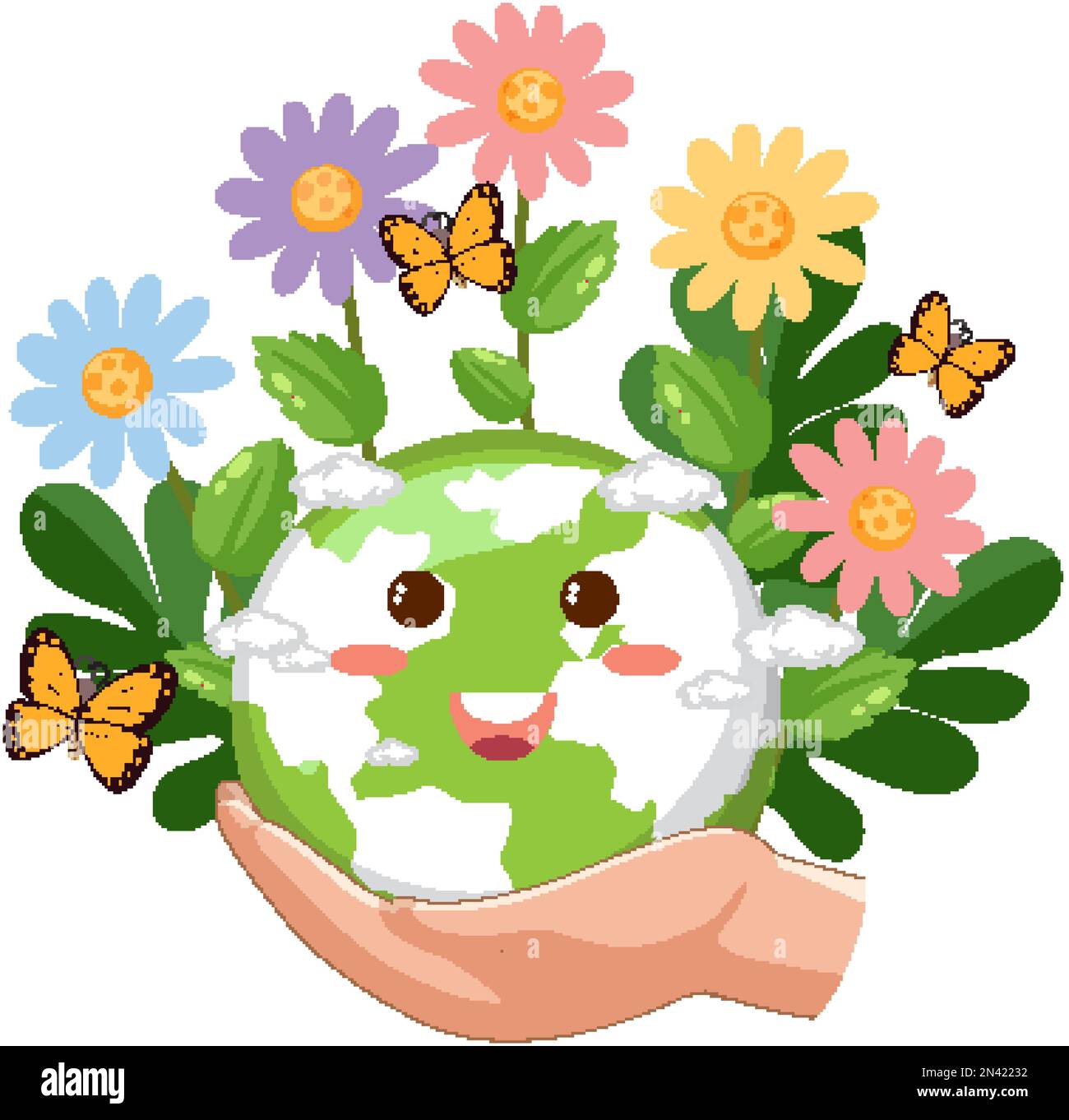 World earth day concept with flowers growing on earth illustration ...