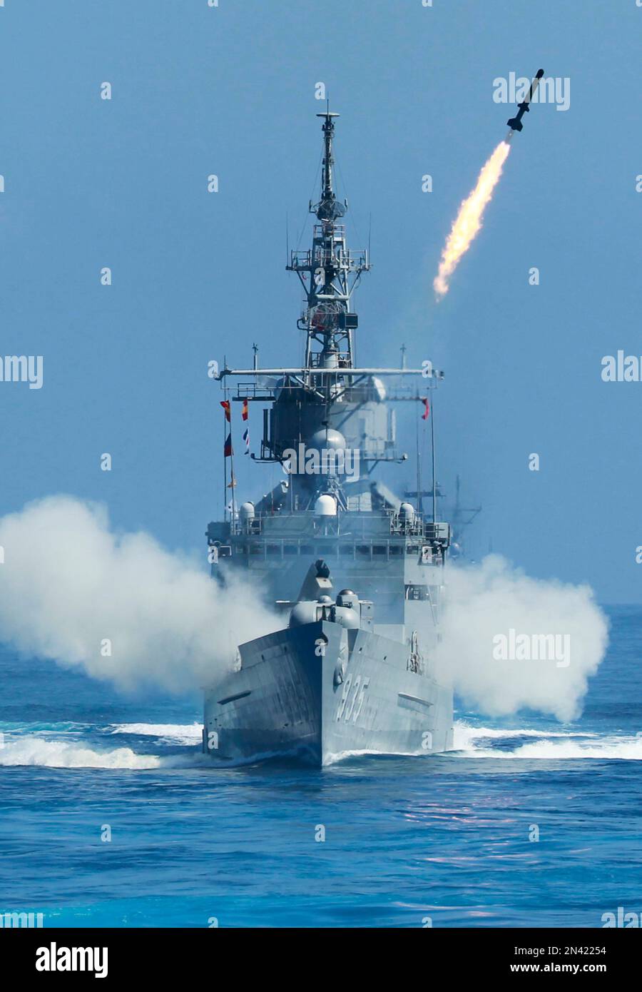 Taiwan Navy's Perry-class frigate launches an ASROC (anti-submarine ...