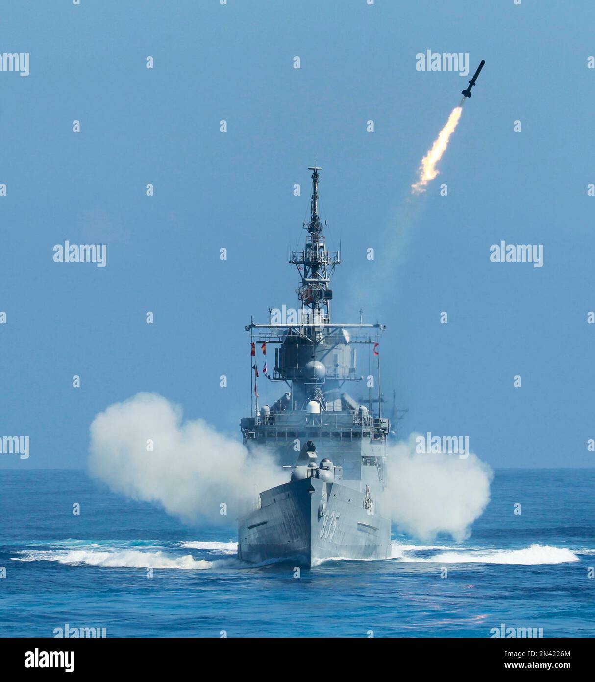 Taiwan Navy's Perry-class frigate launches an ASROC (anti-submarine ...