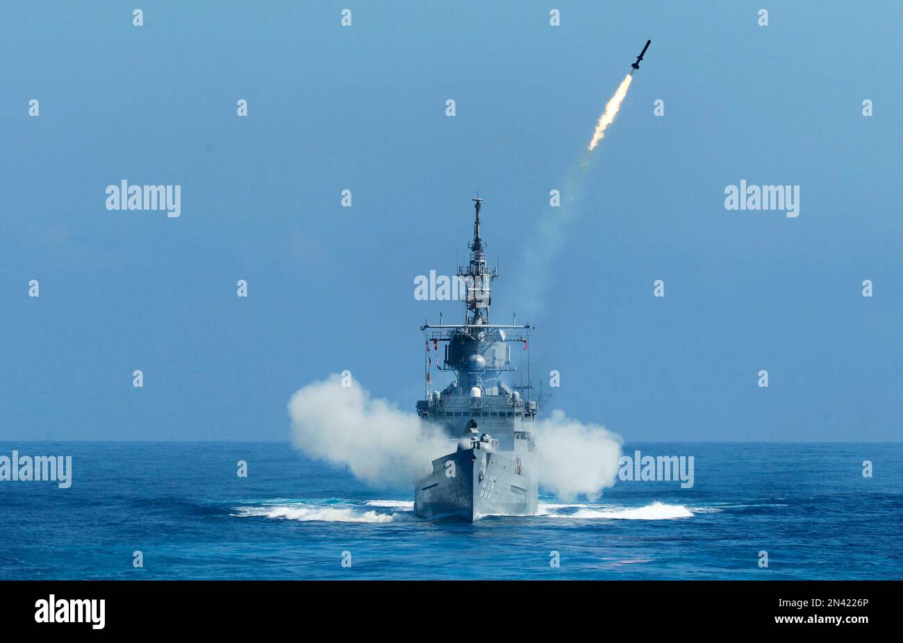 Taiwan Navy's Perry-class frigate launches an ASROC (anti-submarine ...