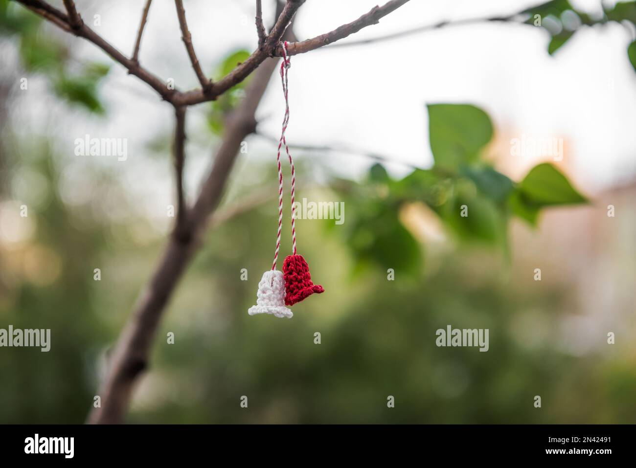 Symbol of the first day of spring Martisor. Tradition of giving red and ...