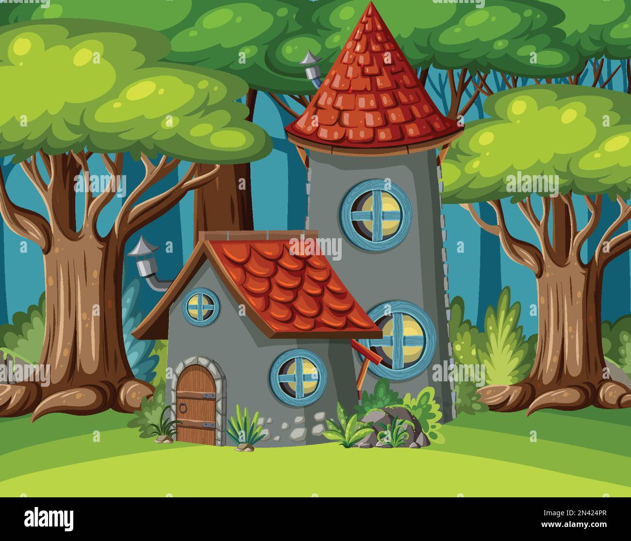 Fairytale tower in fairytale forest illustration Stock Vector Image ...