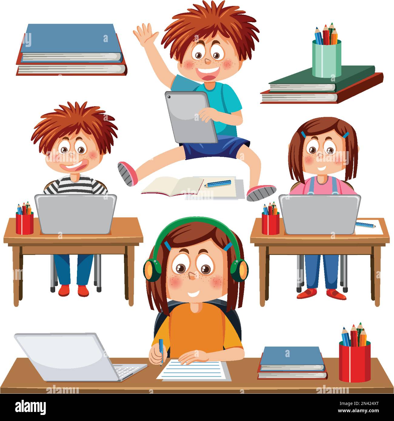 Set of student cartoon character illustration Stock Vector Image & Art ...