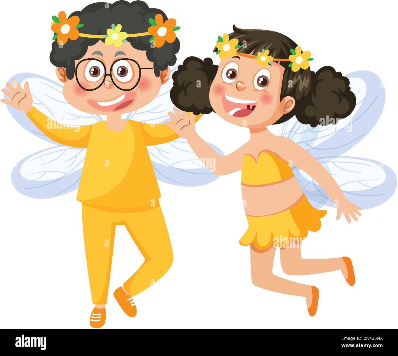Couple fairy kids cartoon character illustration Stock Vector Image ...