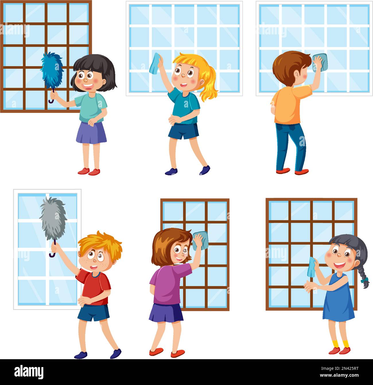 Kids cleaning at home set illustration Stock Vector Image & Art - Alamy